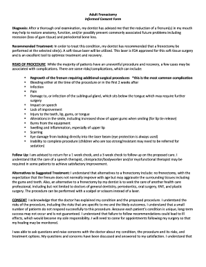 Fillable Online Adult Frenectomy Informed Consent Form Diagnosis: After ...