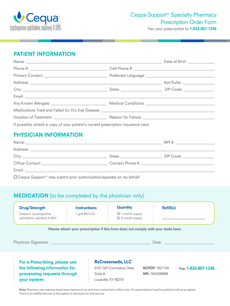 Cequa Prescription Order Form - Blank Fillable Template | Fill Out ...
