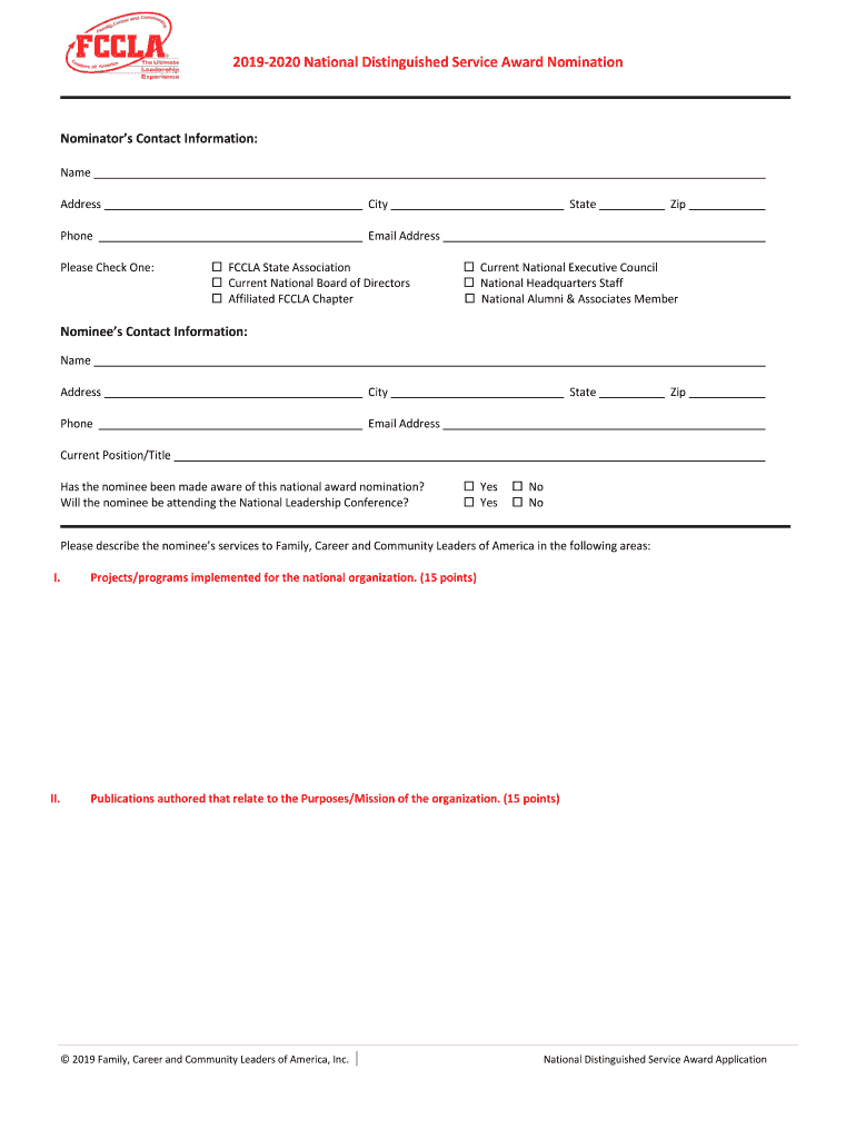 Fillable Online National Distinguished Service Award Application ...