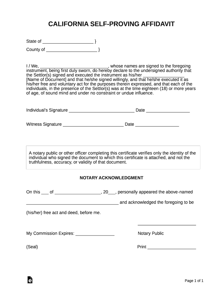 California Self-Proving Affidavit Form EForms Free Fillable ... - Fill and Sign Printable ...