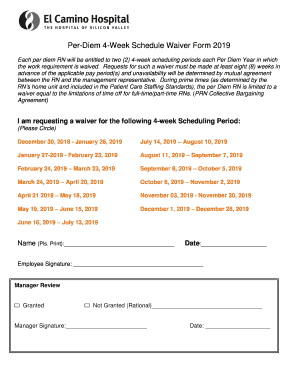 Fillable Online Per-Diem 4-Week Schedule Waiver Form 2019 Fax Email ...