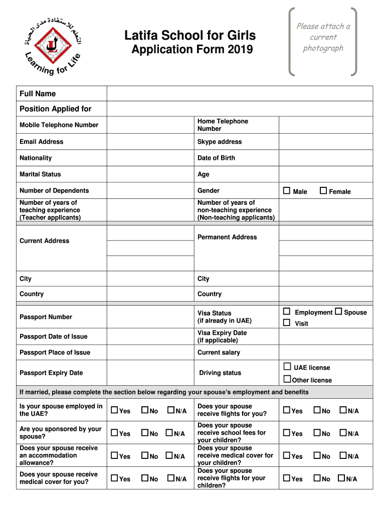 Fillable Online d3giikteahxfyn cloudfront Latifa School for Girls Application Form 2019 ...