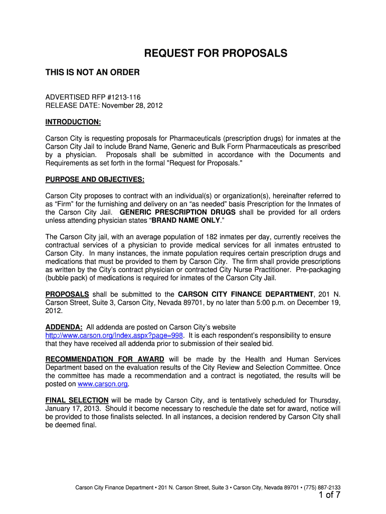 Fillable Online REQUEST FOR PROPOSALS Inmate Pharmacy Services For ...