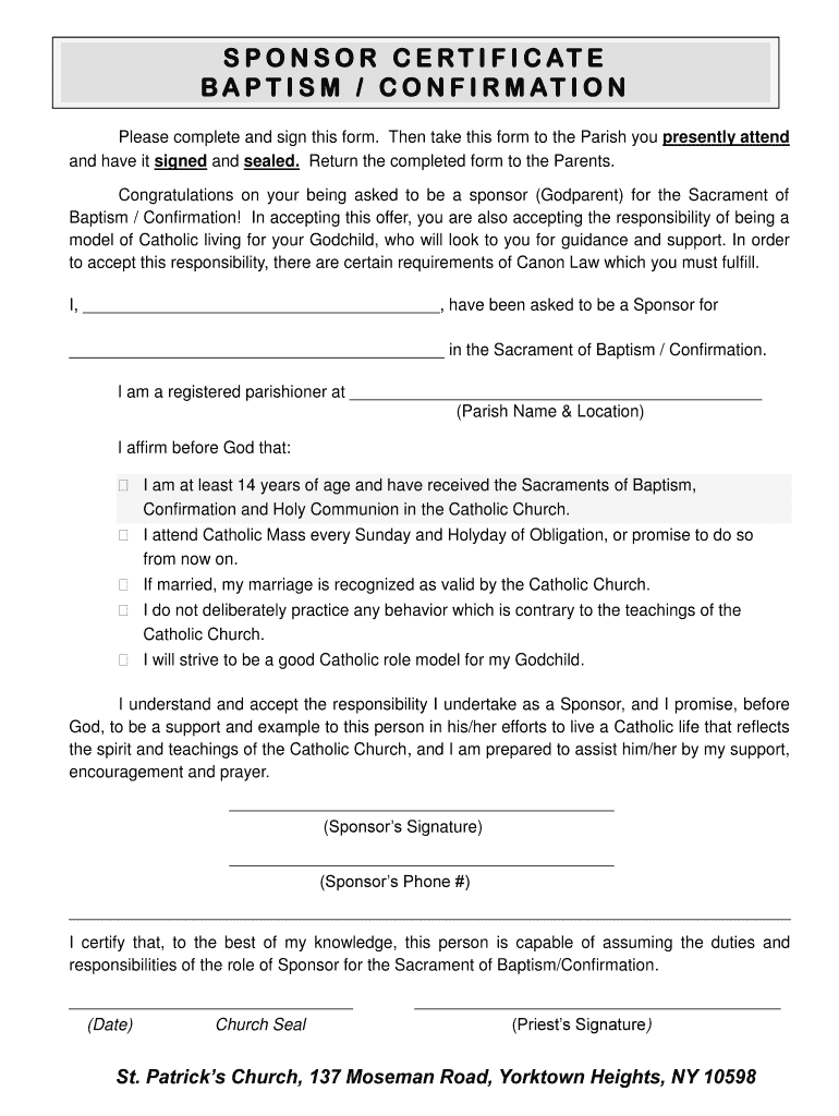 Fillable Online Fillable Online SPONSOR CERTIFICATE BAPTISM ... - PDFfiller Fax Email Print