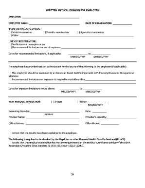 Fillable Online WRITTEN MEDICAL OPINION FOR EMPLOYER (Sample ... Fax ...