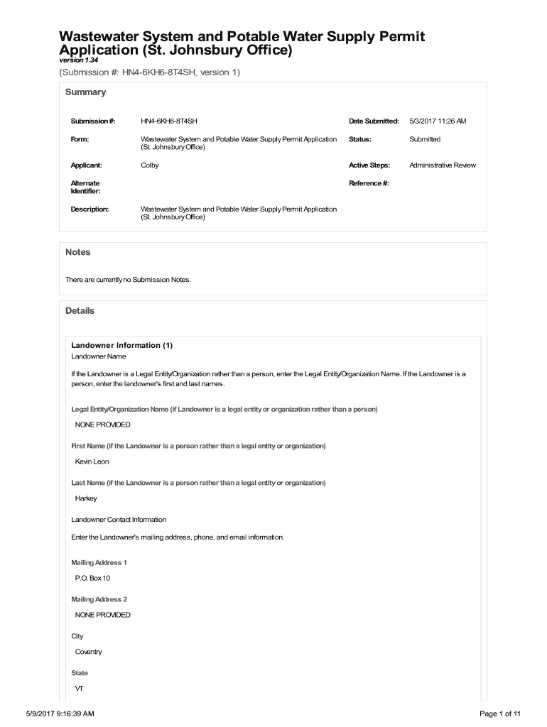 Fillable Online Wastewater System and Potable Water Supply Permit ...