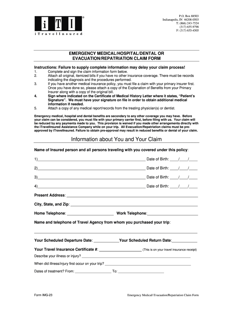 Fillable Online CISI Medical Claim Form - Cultural Insurance Services ...