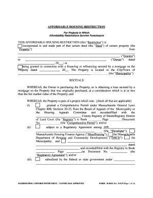 Fillable Online Affordable Housing Restriction (Deed Rider) Fax Email ...
