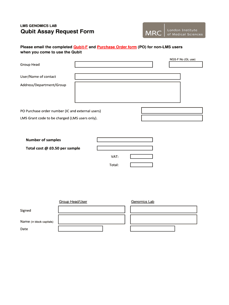 Fillable Online genomics csc mrc ac Qubit Assay Request Form - Medical ...