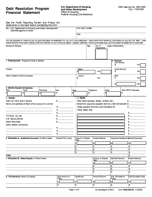 Fillable Online Debt Resolution Program Financial Statement - HUD Fax ...