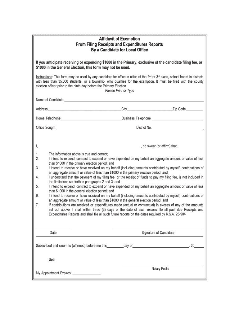 Fillable Online Get the Affidavit of Exemption for candidate for office ...