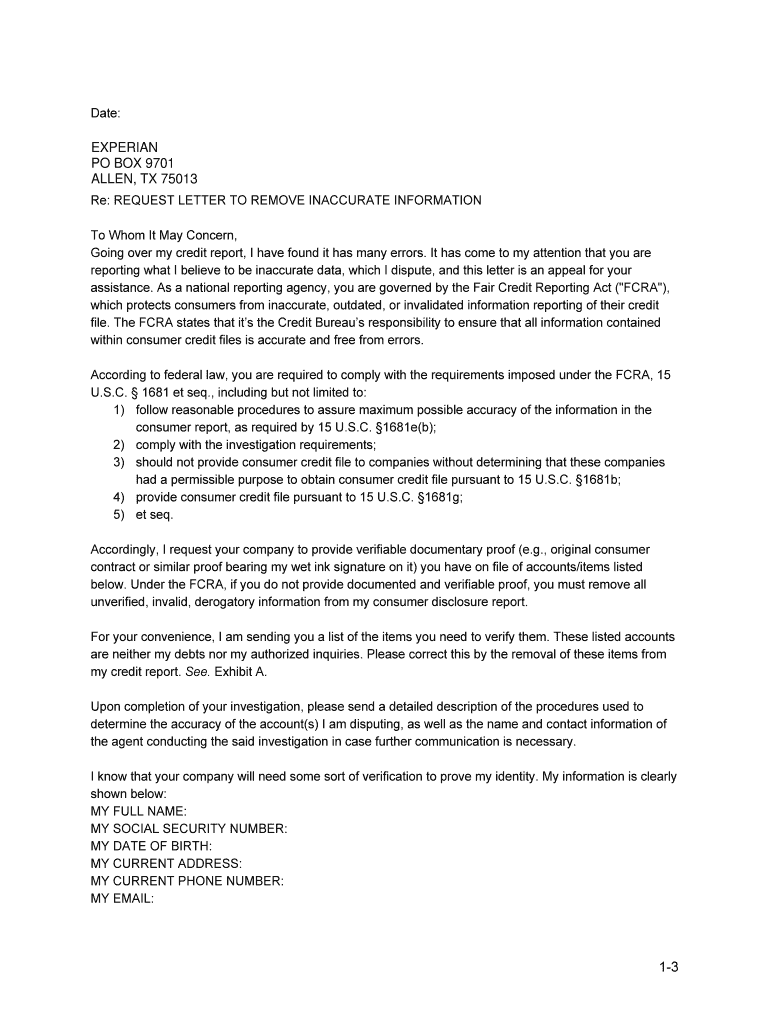 Experian Dispute Form Letter 2020 2021 Fill And Sign Printable 