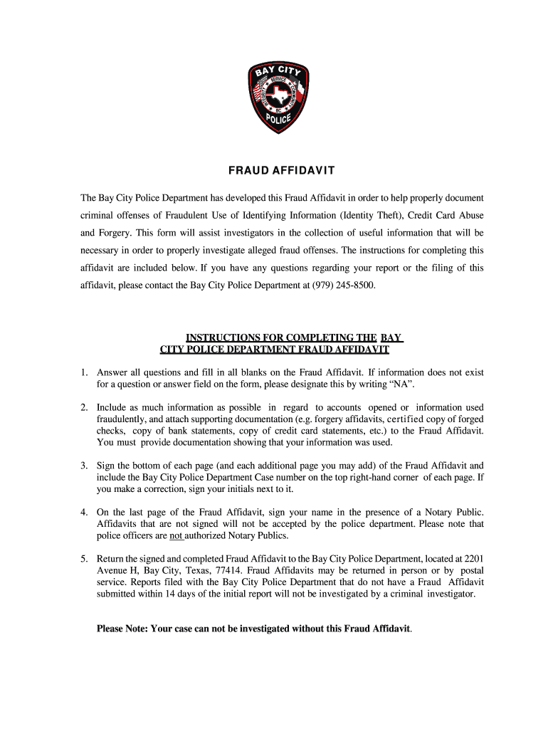 Fillable Online fraud affidavit - City of Bay City Fax Email Print ...