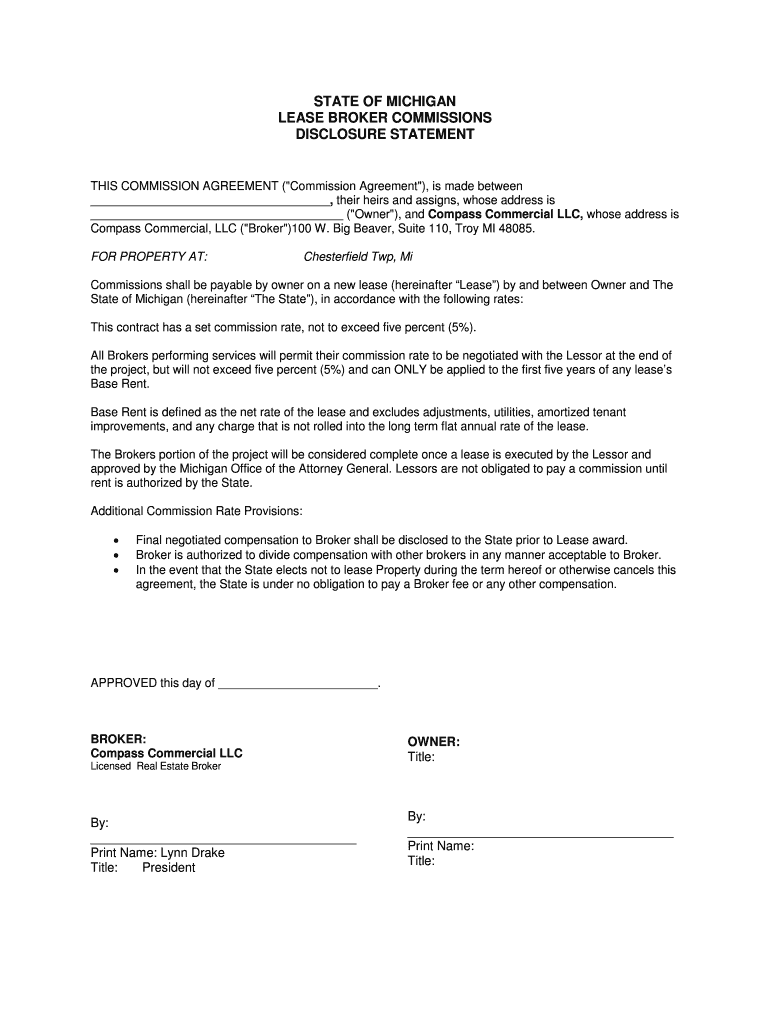 Fillable Online state of michigan lease broker commissions disclosure ...