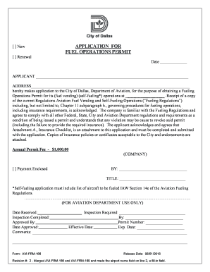 Fillable Online APPLICATION FOR FUEL OPERATIONS PERMIT - Dallas Fax ...