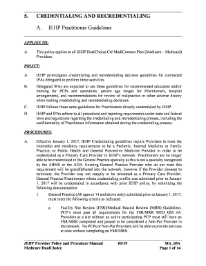 Fillable Online 5. CREDENTIALING AND RECREDENTIALING A. IEHP ... Fax ...