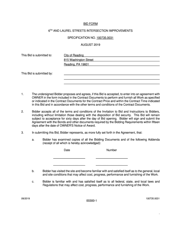 Fillable Online Pre-bid Sign-in Sheet - 6th And Laurel Streets ...