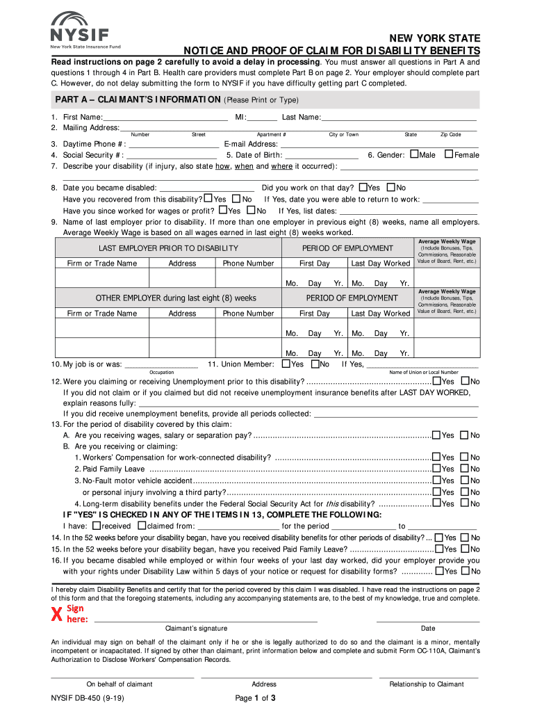 Fillable Online new york state notice and proof of claim for disability ...