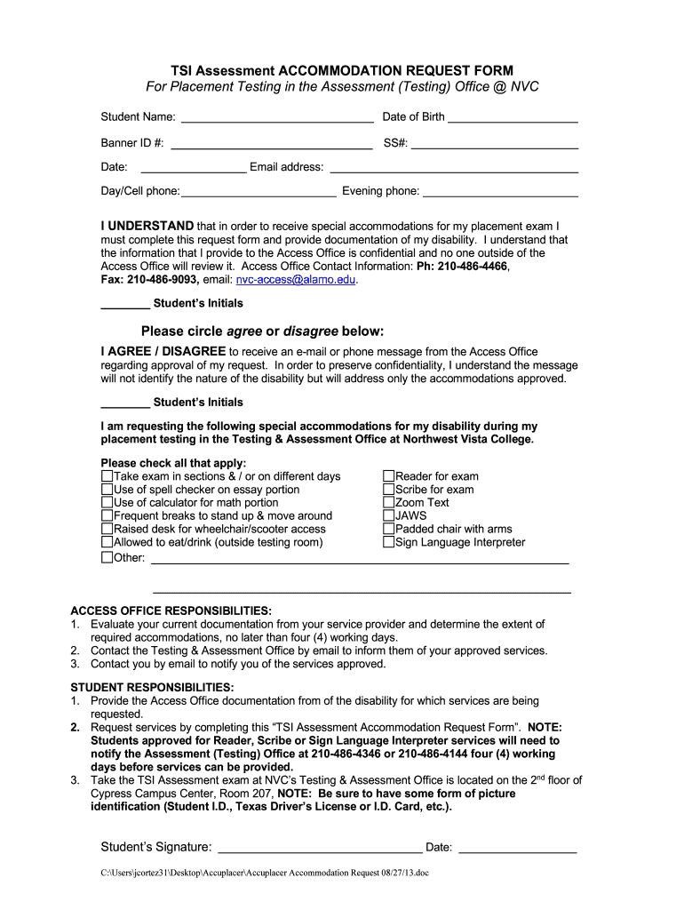 Fillable Online TSI Assessment Request Form8-27-13 (2).doc Fax Email Print - pdfFiller