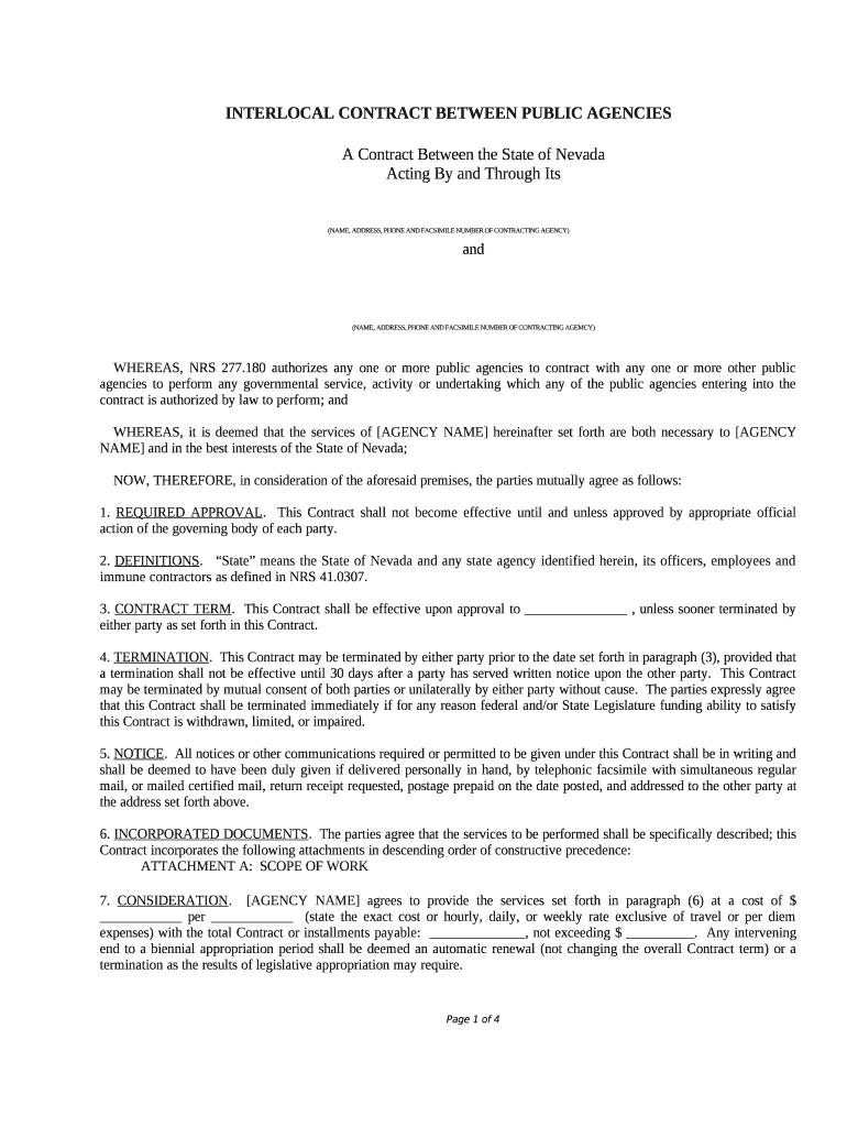 interlocal contract between public agencies - Nevada State ... Doc Template | pdfFiller