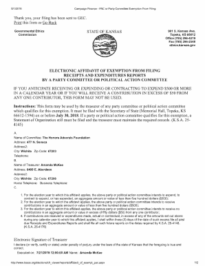 Fillable Online ethics ks electronic affidavit of exemption from filing ... - Kansas.gov Fax ...