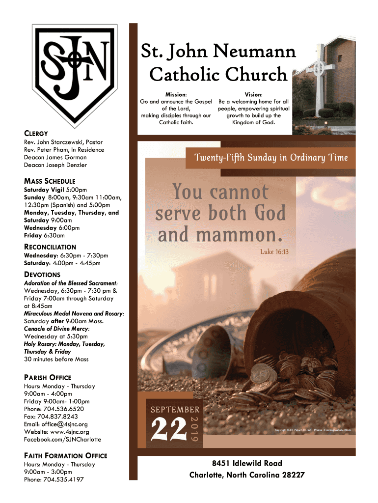 Fillable Online Vision & Mission Statement - St. John Neumann Catholic ...