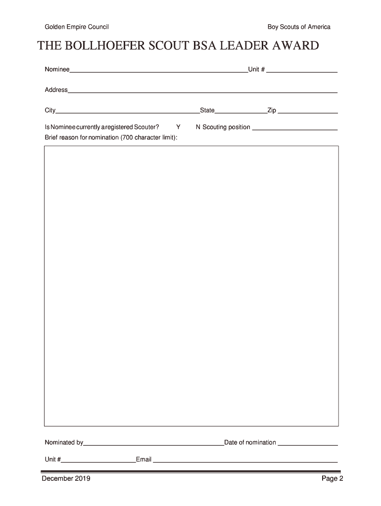 Fillable Online The Phil Bollhoefer Scout BSA Leader Award - Golden ...