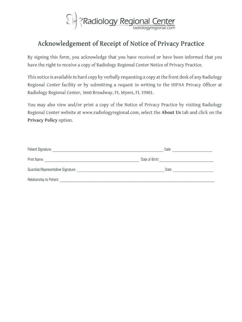 Fillable Online Acknowledgment of Receipt and Notice of Privacy ...