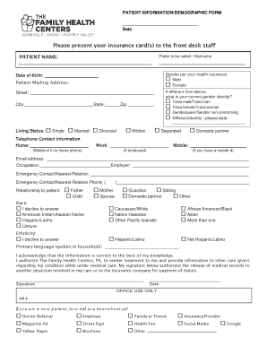 Fillable Online PATIENT INFORMATION/DEMOGRAPHIC FORM Fax Email Print ...
