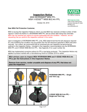 Fillable Online Inspection Notice MSA WORKMAN MINI PFL MSA V-EDGETM Fax ...