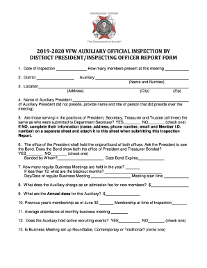 Fillable Online 2019-2020 VFW AUXILIARY OFFICIAL INSPECTION BY Fax ...