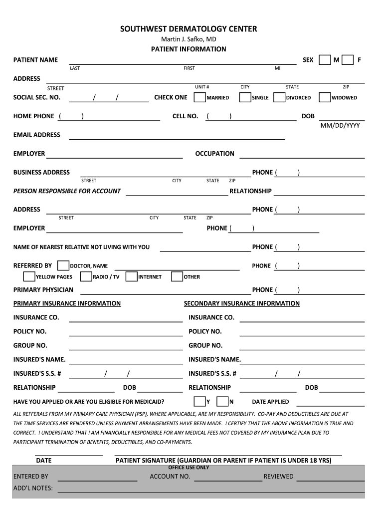 Fillable Online southwest dermatology center - PatientPop Fax Email ...