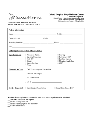 Fillable Online Island Hospital Sleep Wellness Center Sleep Center ...