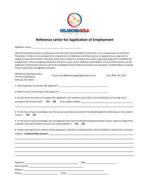 Fillable Online Reference Letter for Application of Employment.docx Fax ...