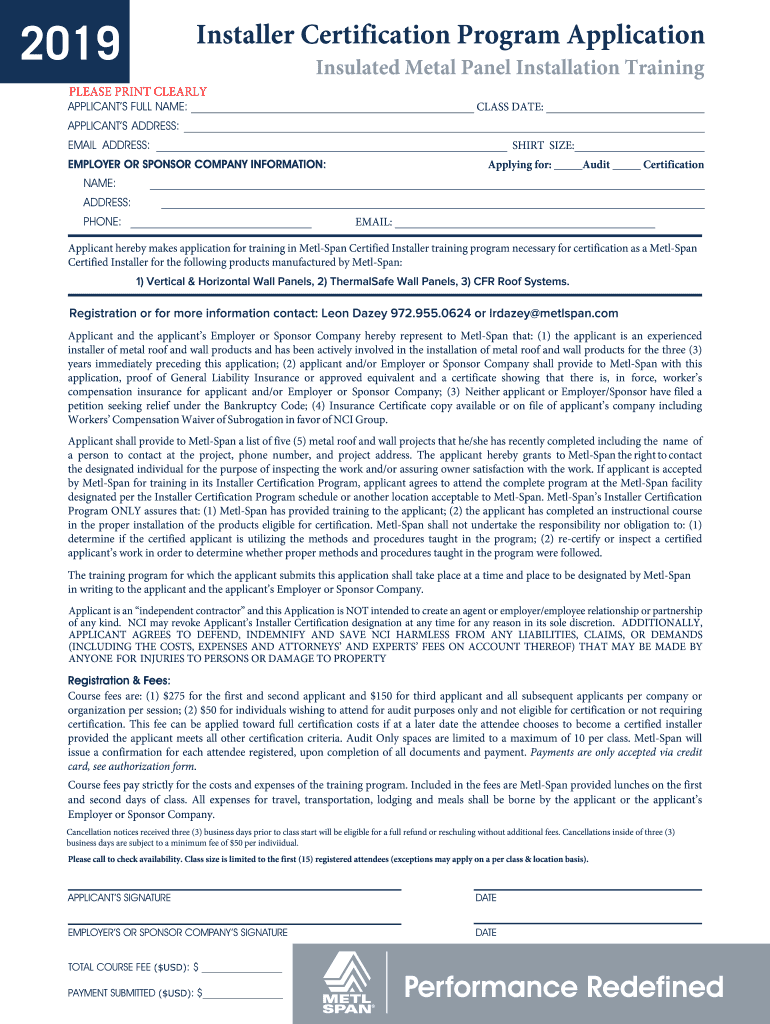 Fillable Online Standing Seam Roof Panel Installer Certification ...