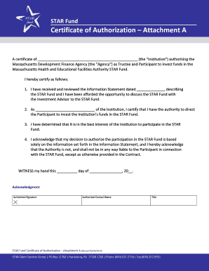 Fillable Online STAR Certificate of Authorization (Attachment A)2019.03 ...
