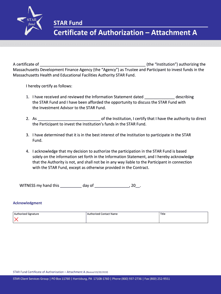 Fillable Online STAR Certificate of Authorization (Attachment A)2019.03 ...