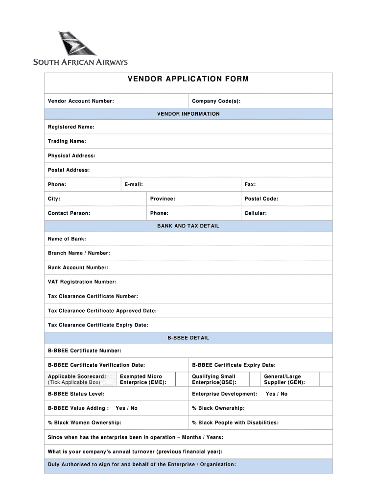 Fillable Online VENDOR APPL ICAT IO N FORM Fax Email Print - pdfFiller