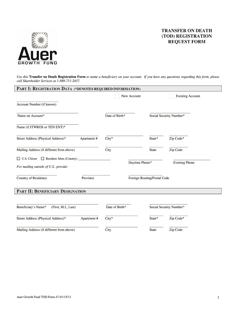 Fillable Online Transfer on Death (TOD) Registration Form - BlackRock ...