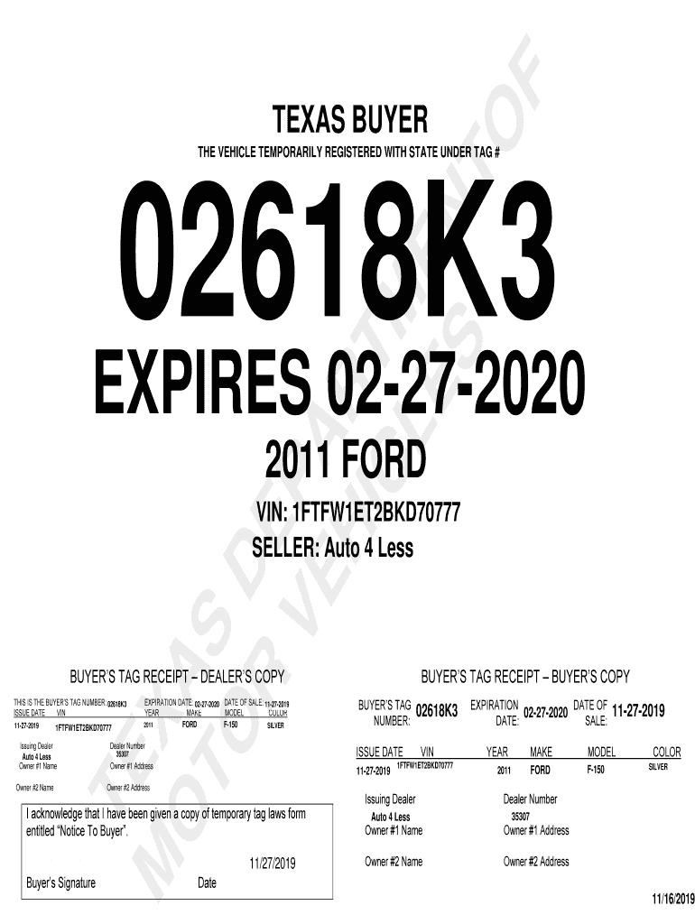 Texas Buyer Tag Template Your Daily Printable
