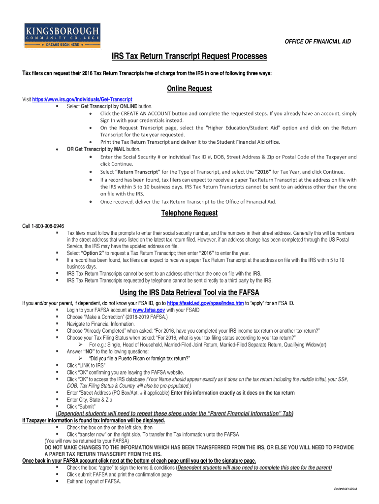 Fillable Online IRS Tax Return Transcript Request Processes Fax Email ...