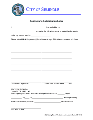 Fillable Online Contractor's Authorization Letter 01-11-16 Fax Email ...