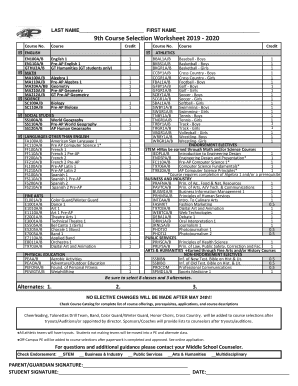 Fillable Online 2019-2020 Course Selection Sheet - Palm Beach Central ...
