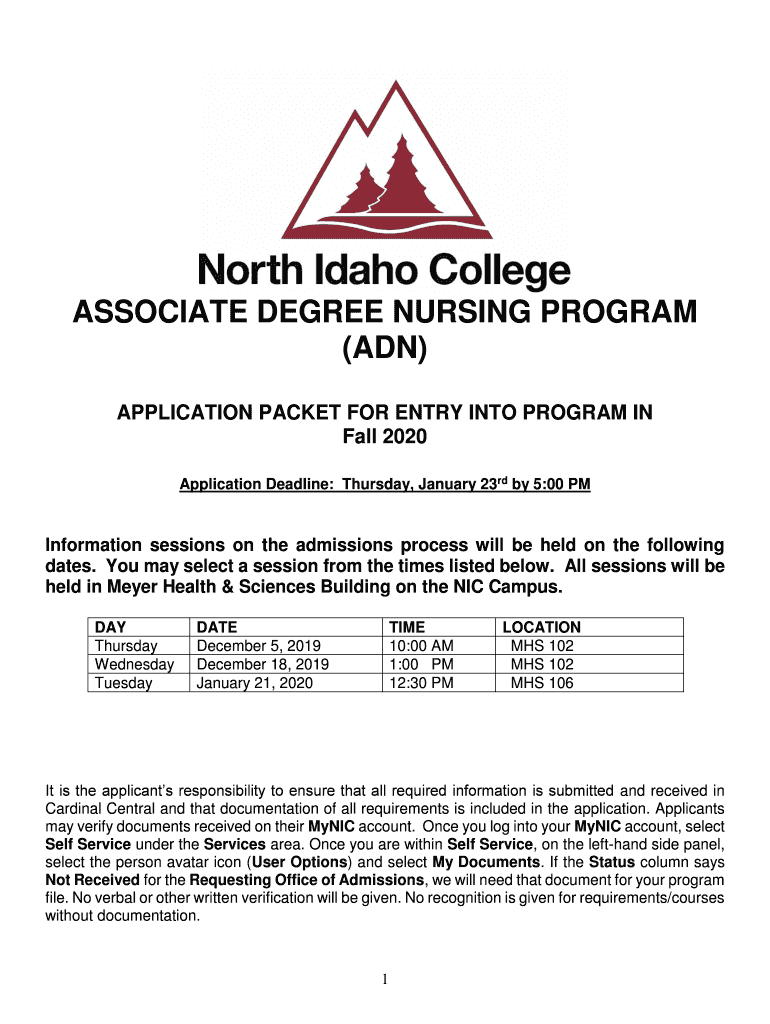 Fillable Online NIC Associate Degree Nursing (RN) Program Application ...