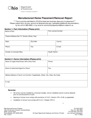 Fillable Online Manufactured Home Placement/Removal Report Fax Email ...