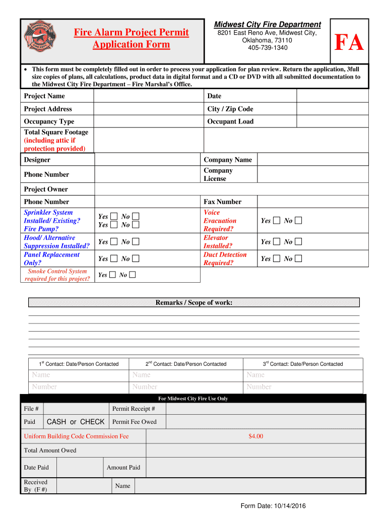 Fillable Online Midwest City Fire Department Fire Alarm Project Permit ...