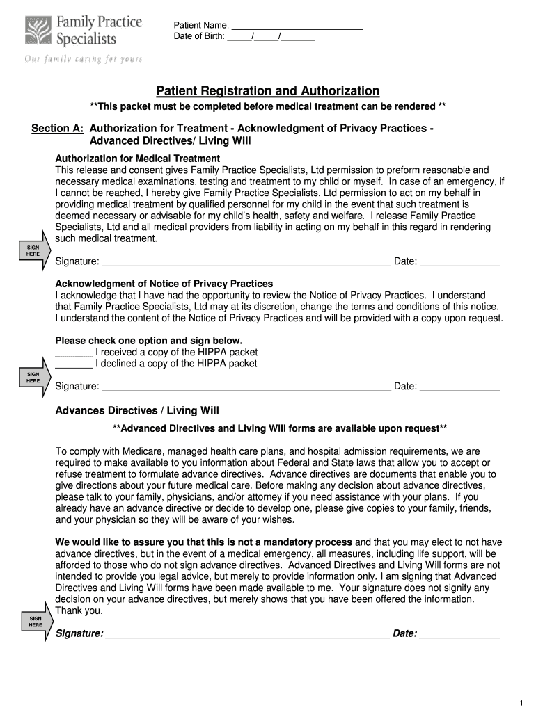 Fillable Online PATIENT ADMISSION PACKET Patient Identification and ...