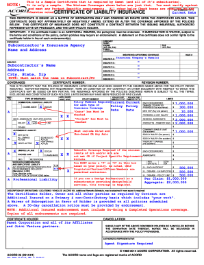 Fillable Online Fillable Online CERTIFICATE OF LIABILITY INSURANCE ...