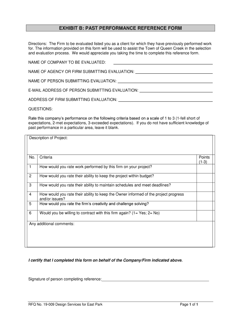 Fillable Online EXHIBIT B: PAST PERFORMANCE REFERENCE FORM Fax Email ...