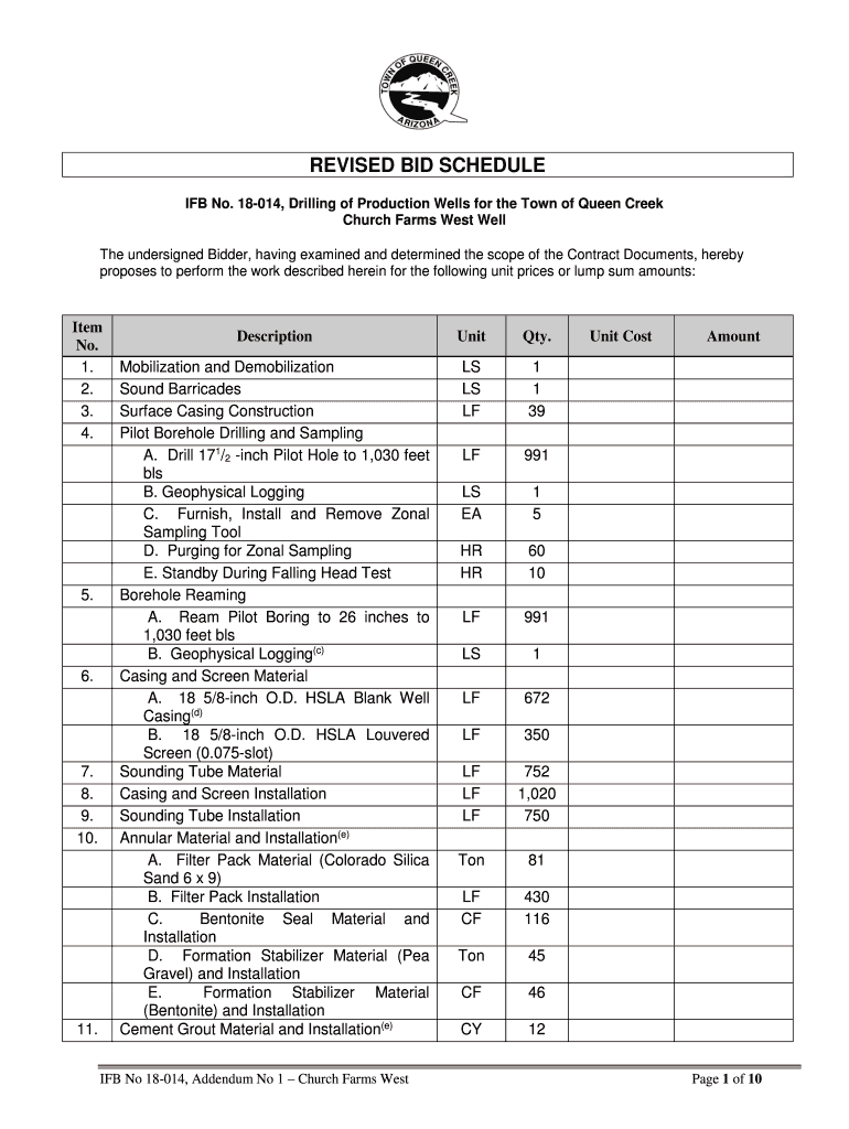 Fillable Online REVISED BID SCHEDULE Fax Email Print - pdfFiller